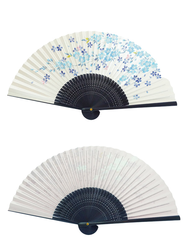Folding Fan. made in Kyoto, Japan. Japanese Hand Fan. "Blue Cherry Blo ...